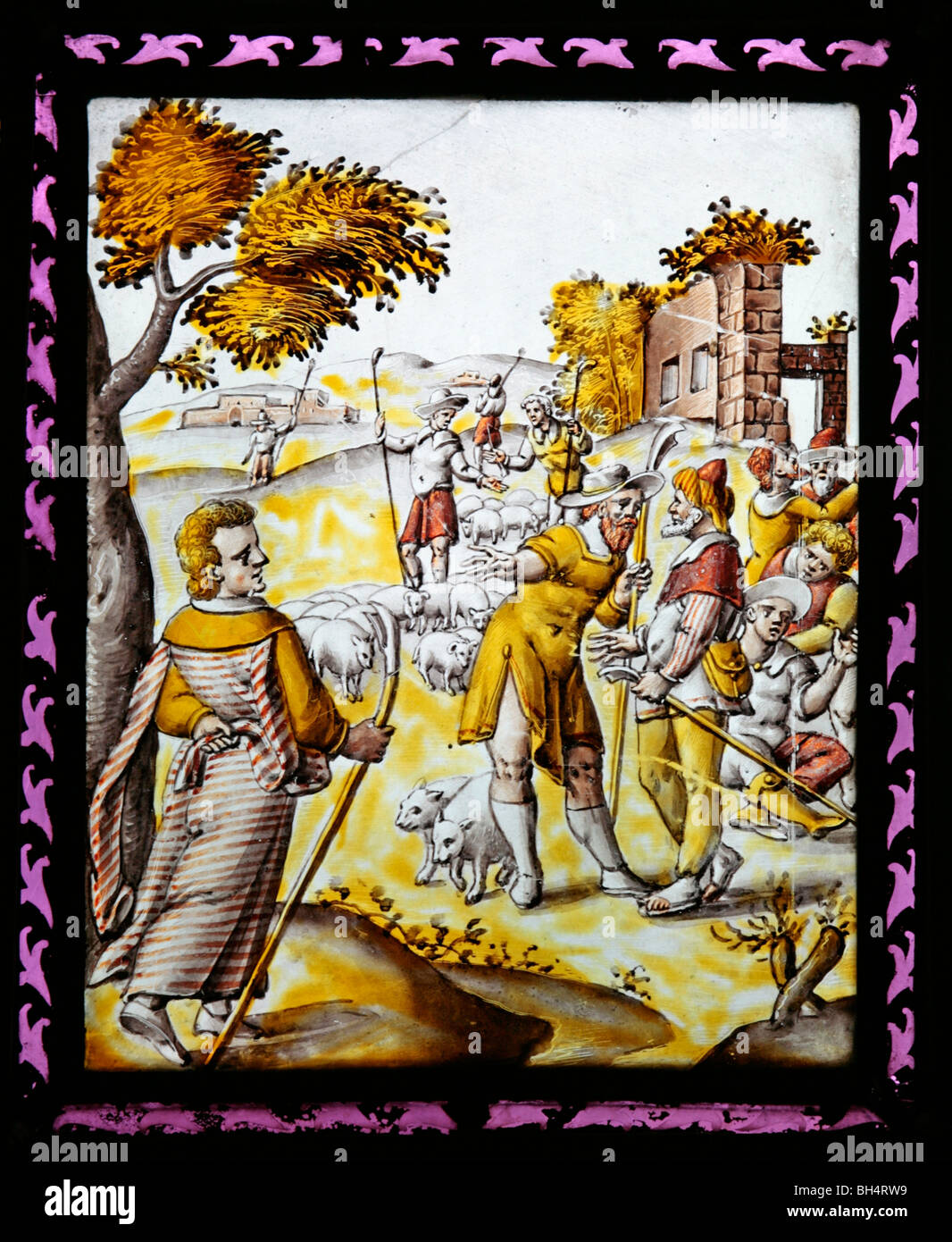 A 16th century Italian stained glass window depicting Joseph meeting ... A 16th century Italian stained glass window depicting Joseph meeting ...