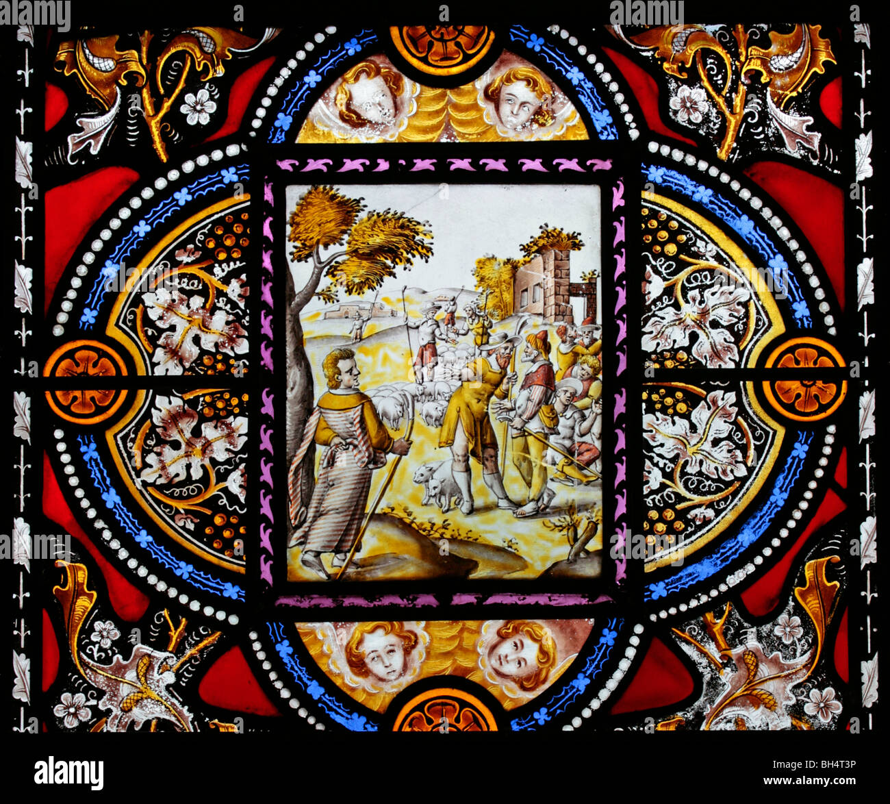 A 16th century Italian stained glass window depicting Joseph meeting ... A 16th century Italian stained glass window depicting Joseph meeting ...