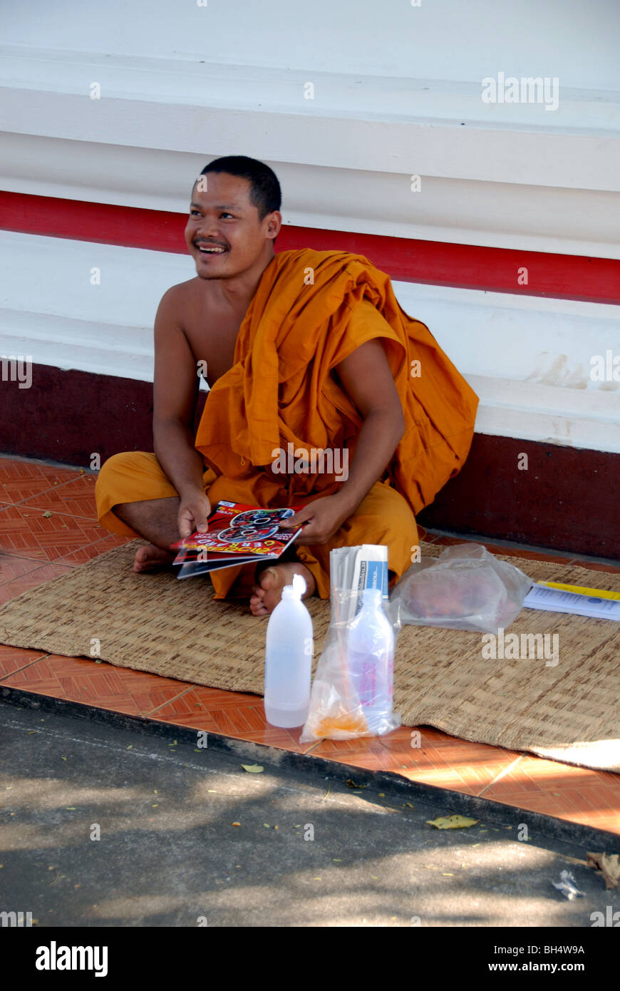 monk relaxing in the temple, thailand Stock Photo - Alamy