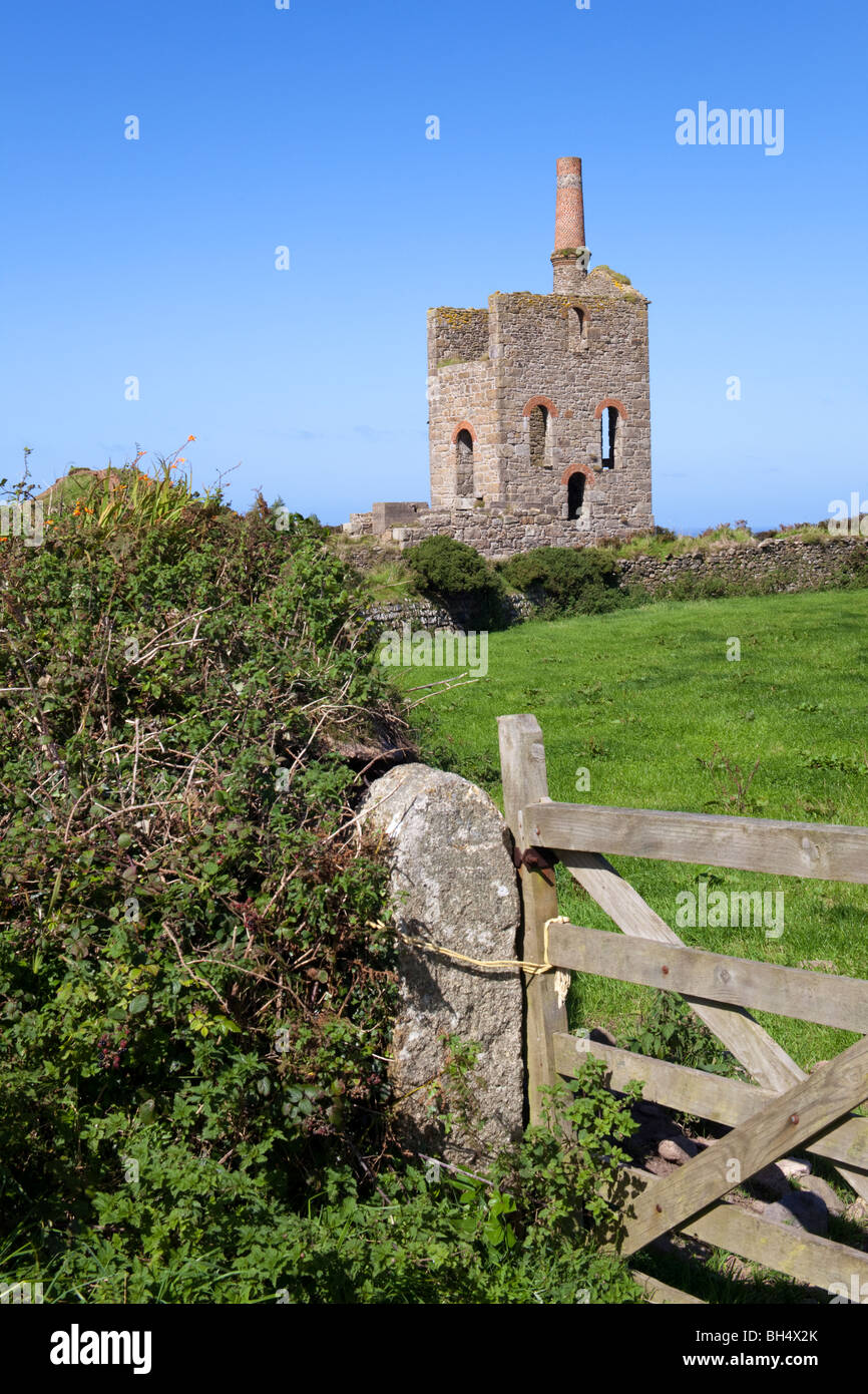 The ruined engine house of the Higher Bal tin mine at Pendeen, Cornwall ...