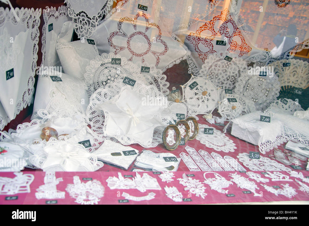Lace shop in Bruges, Belgium Stock Photo - Alamy