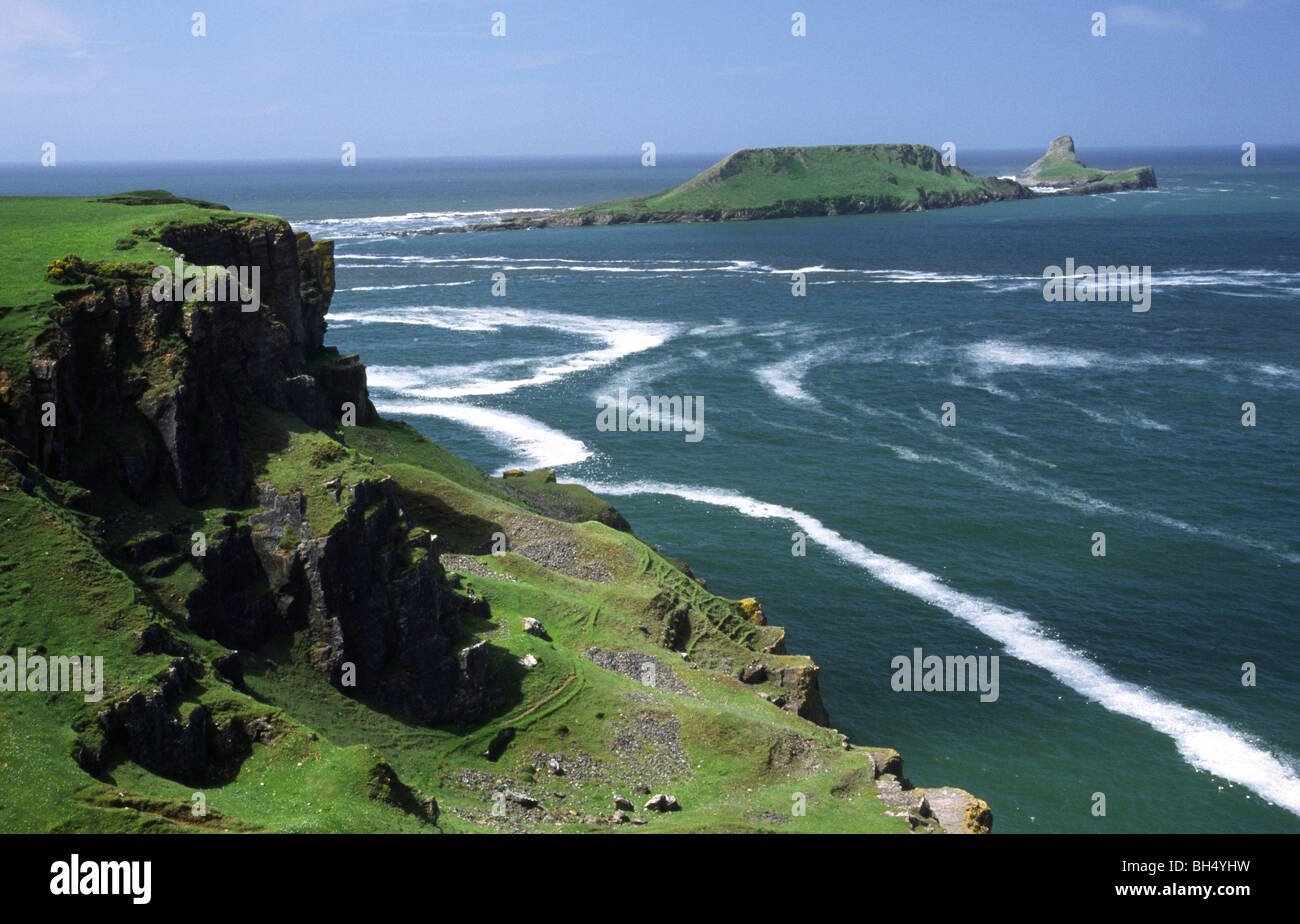 Scenic view of Worm's Head from the Gower peninsula, South Wales, on a ...