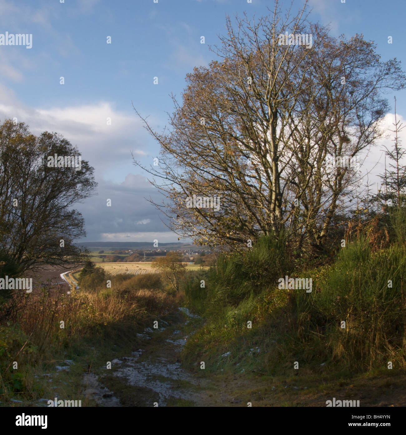 Old military road between Keith and Huntly, Moray, with view at village ...