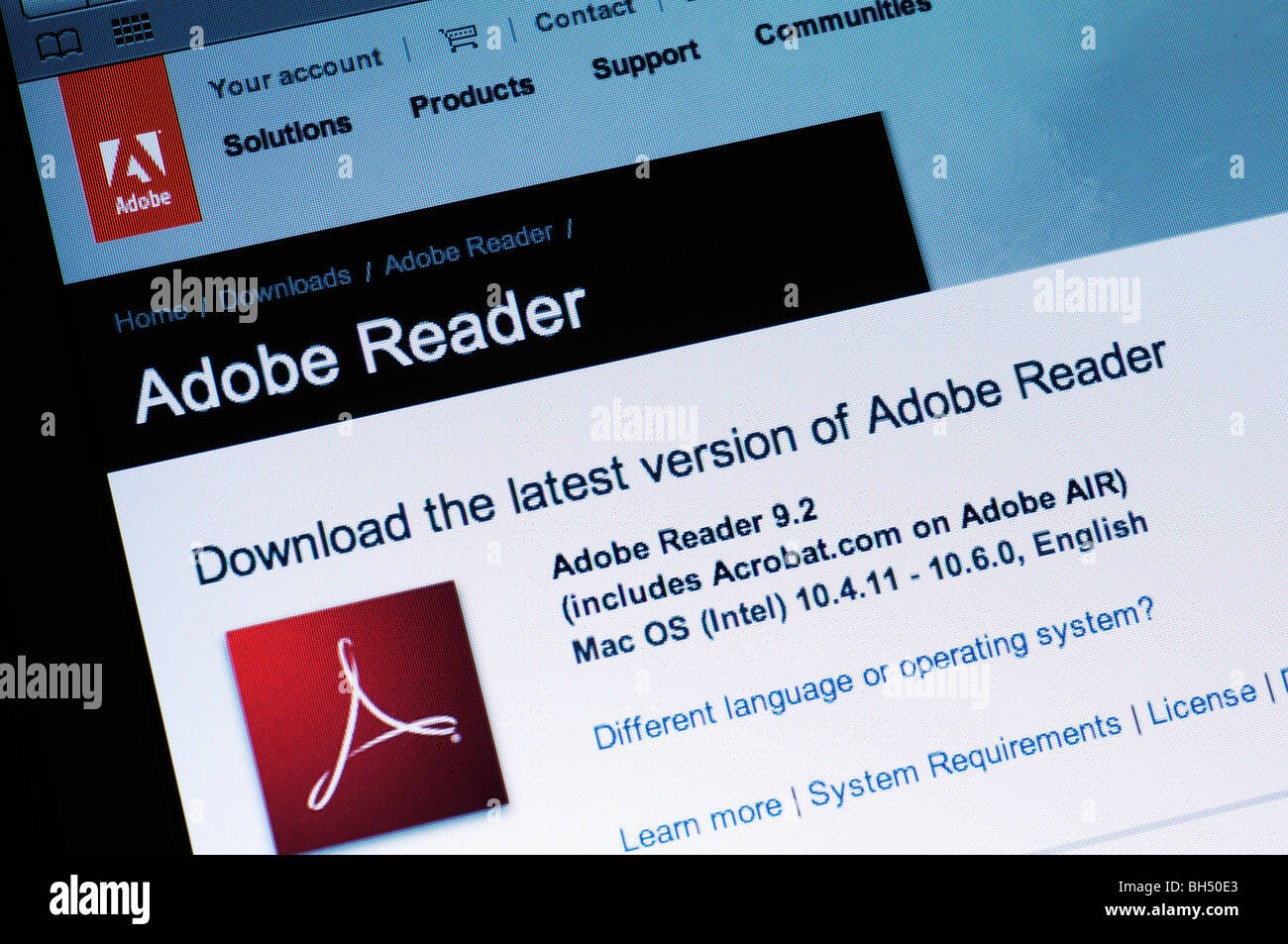 Adobe Reader website Stock Photo - Alamy