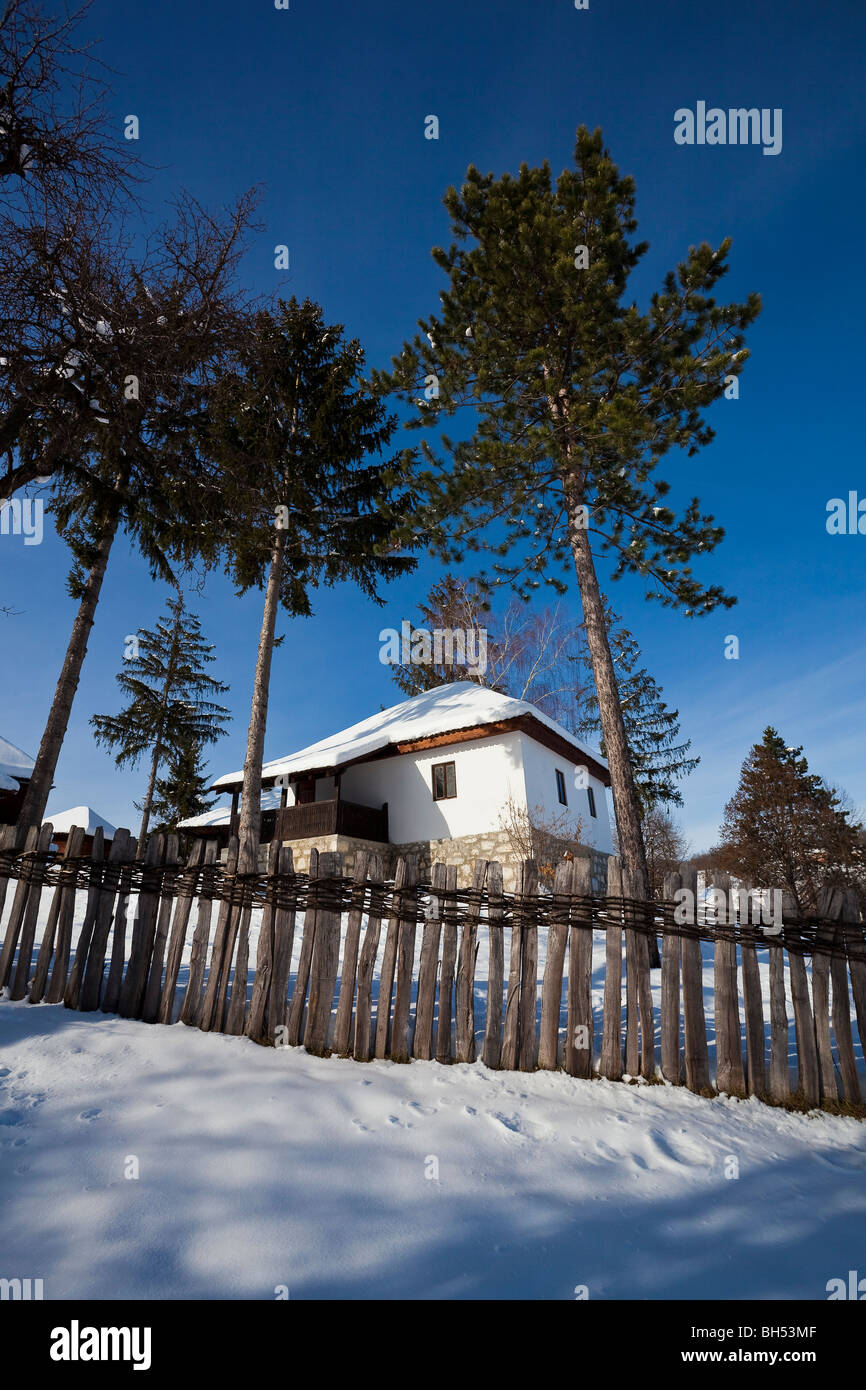 Village Lelic, traditional Serbian architecture in West Serbia, winter ...