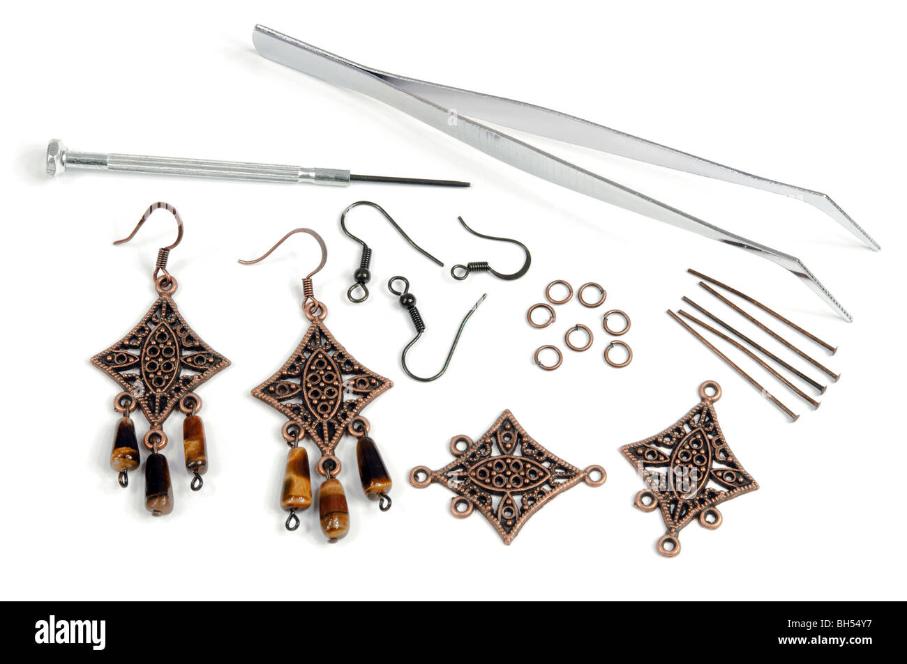 tools and items used to make earrings Stock Photo - Alamy