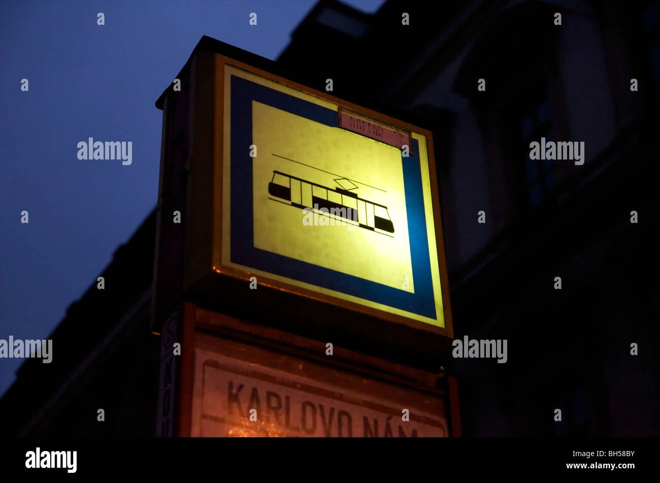 tram stop sign prague Stock Photo - Alamy