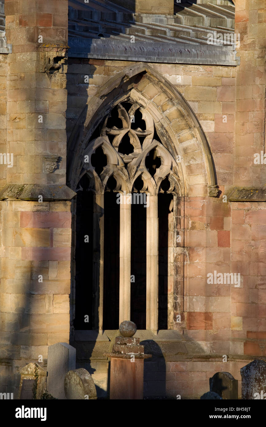Norman arched window with Gothic influence in decoration, Melrose Abbey ...