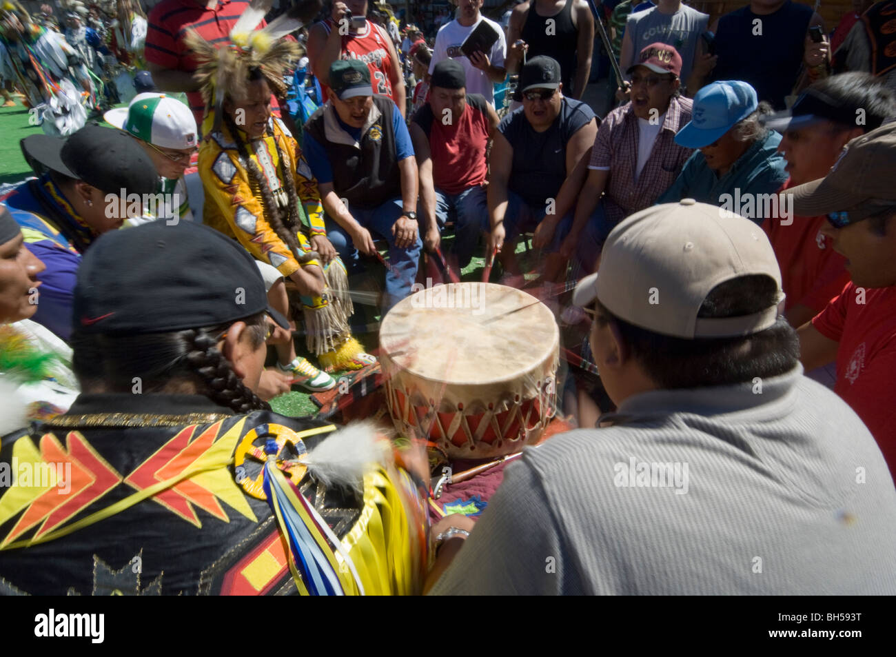 Native American drummers and singers at North American Indian Days ...