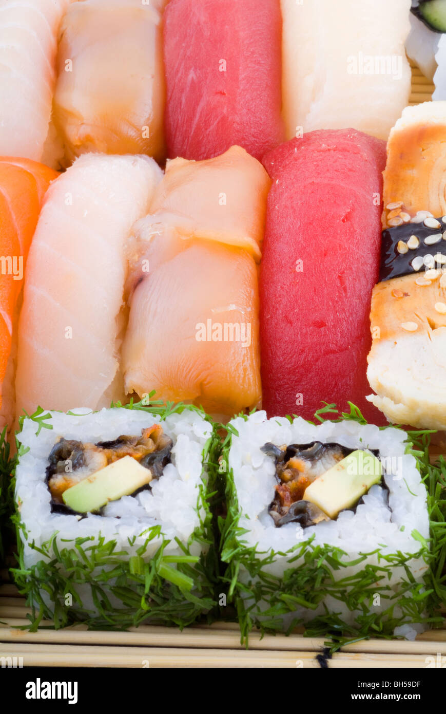 Assortment of fresh Japanese Sushi Stock Photo - Alamy