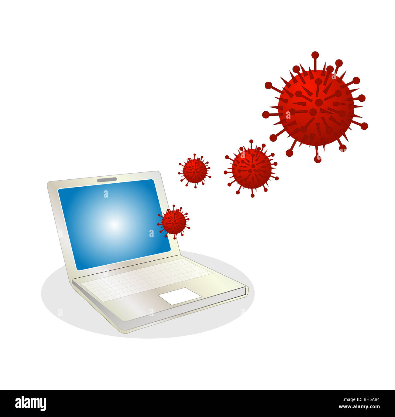 An illustration showing several computer viruses attacking a notebook ...