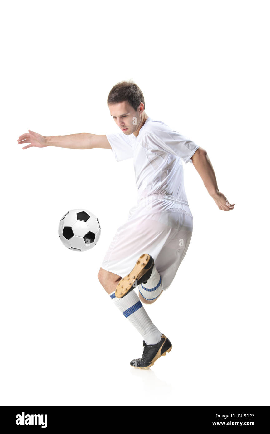 Football player with a ball isolated on white background Stock Photo ...