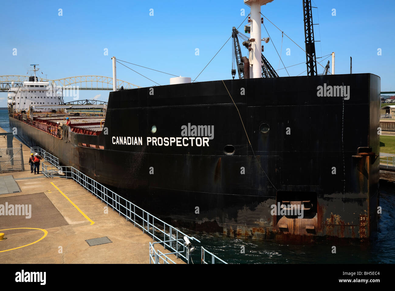 Lake Freighter Canadian Prospector entering the MacArthur lock between ...