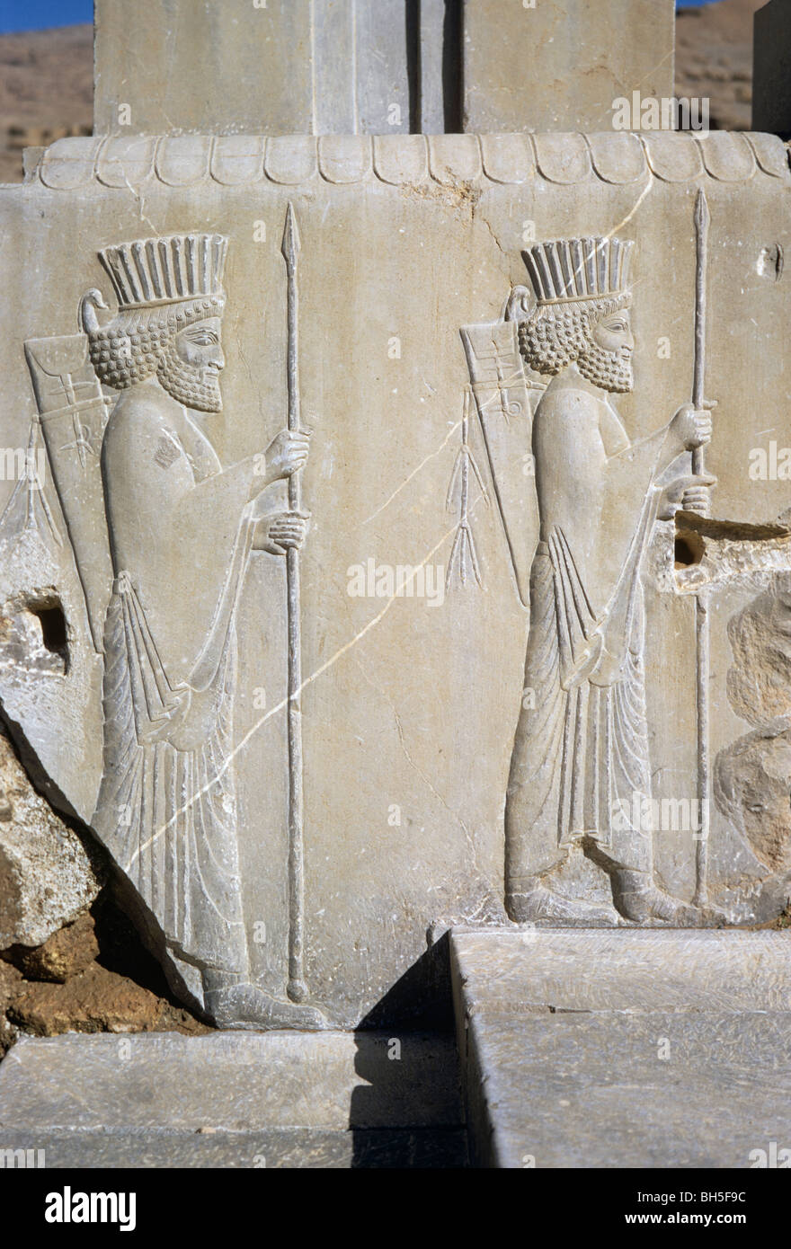 Back of the east staircase of the Apadana, Persian guards, Persepolis ...