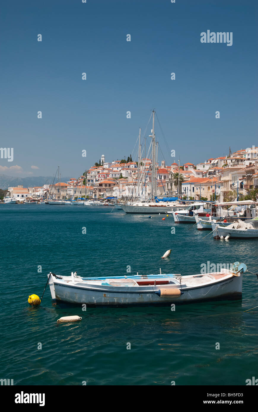 Poros Town's picturesque waterfront, Poros Island, Greece Stock Photo ...