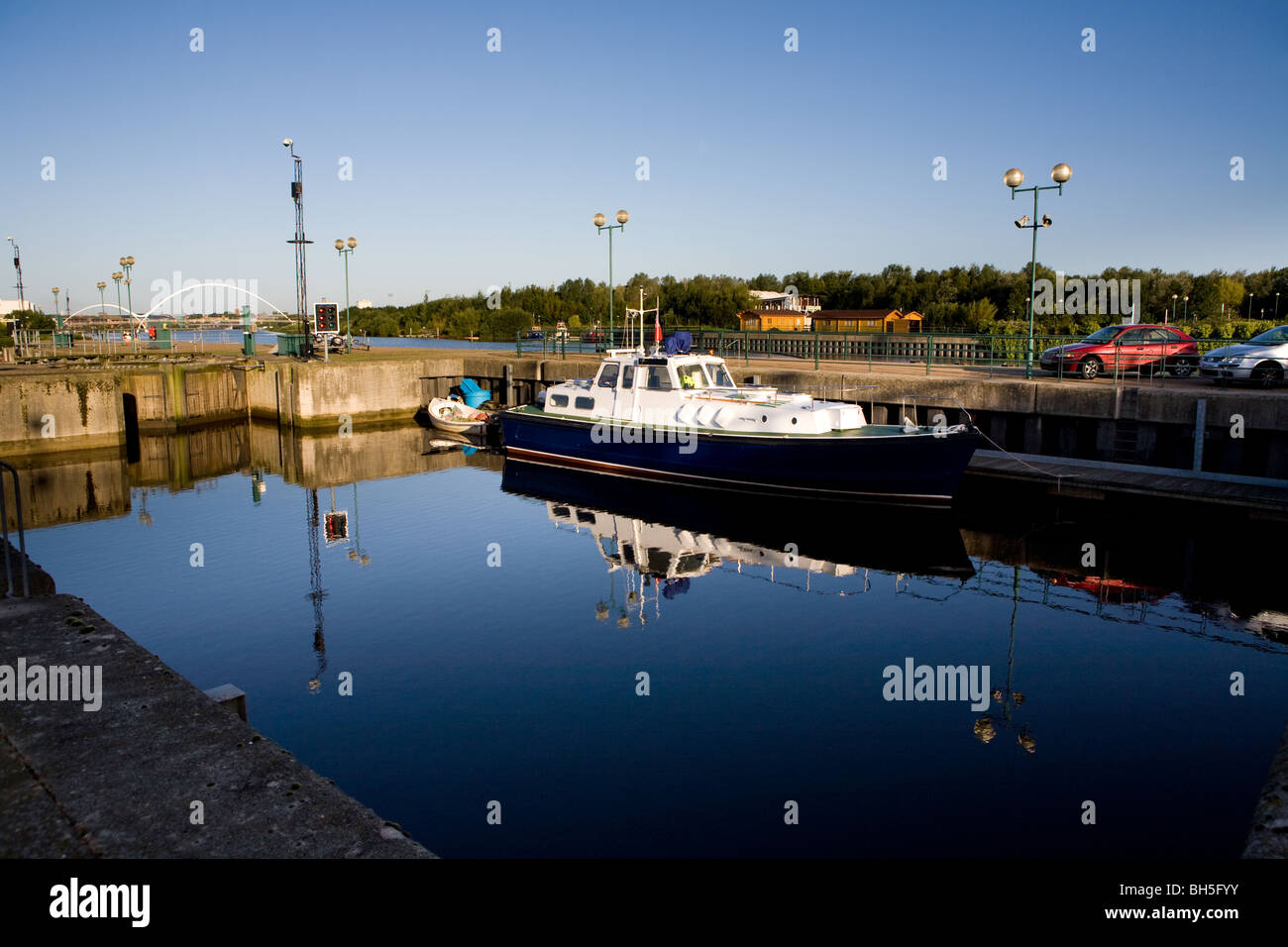 Moored Boat in the Lock at the RiverTees Barrage on the River Tees ...
