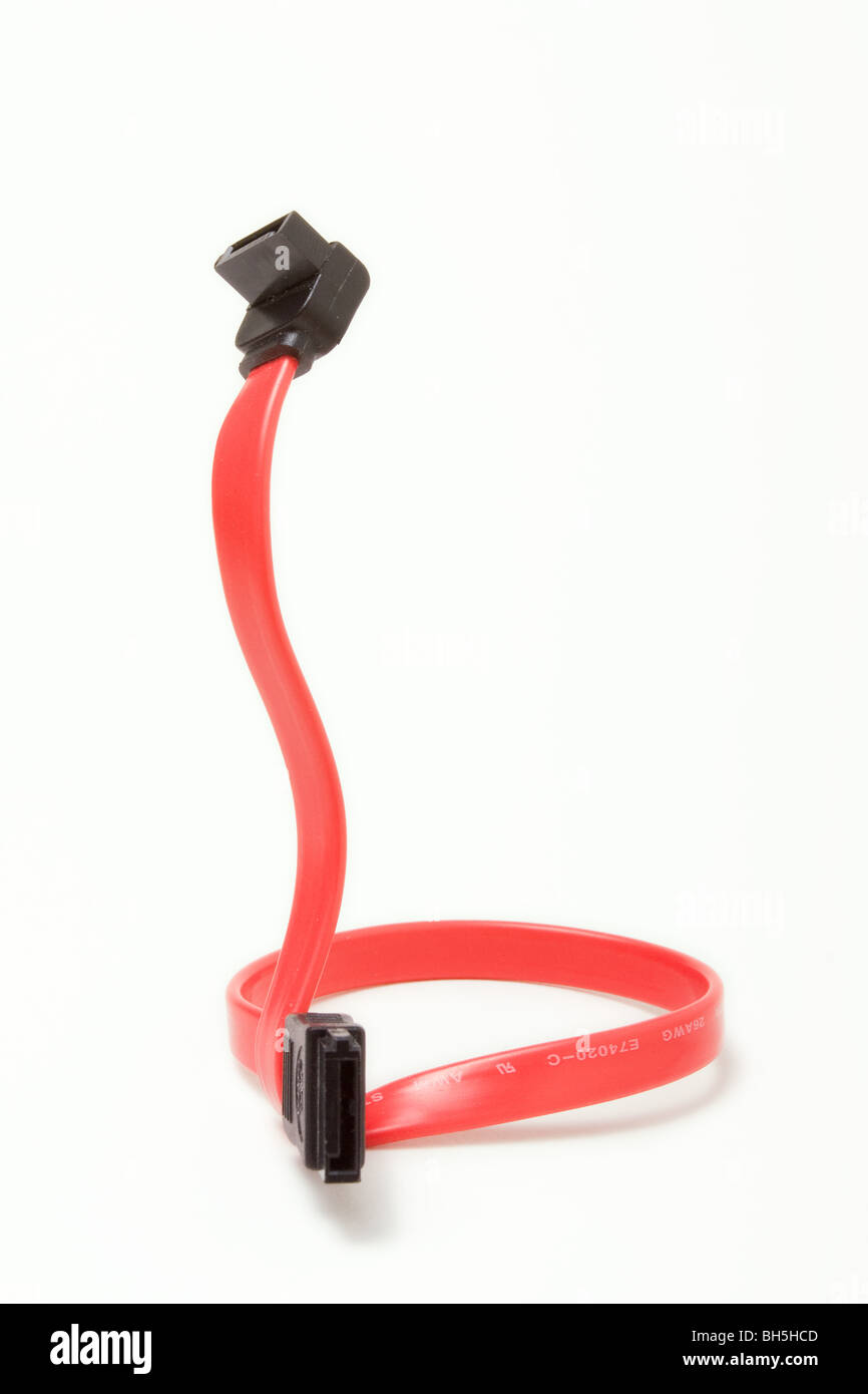 SATA Hdd data cable to motherboard interface isolated against white ...