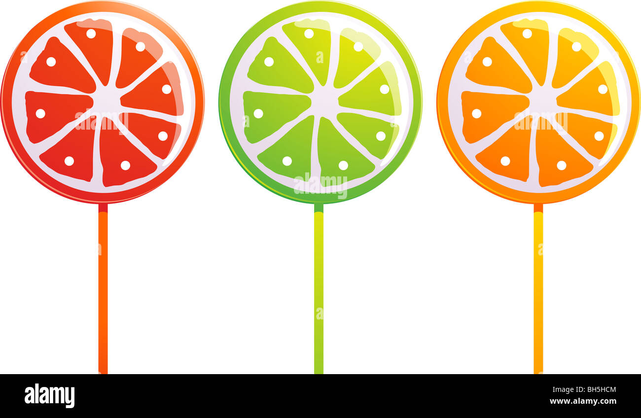 Set of 3 fruit lolly pops Stock Photo - Alamy