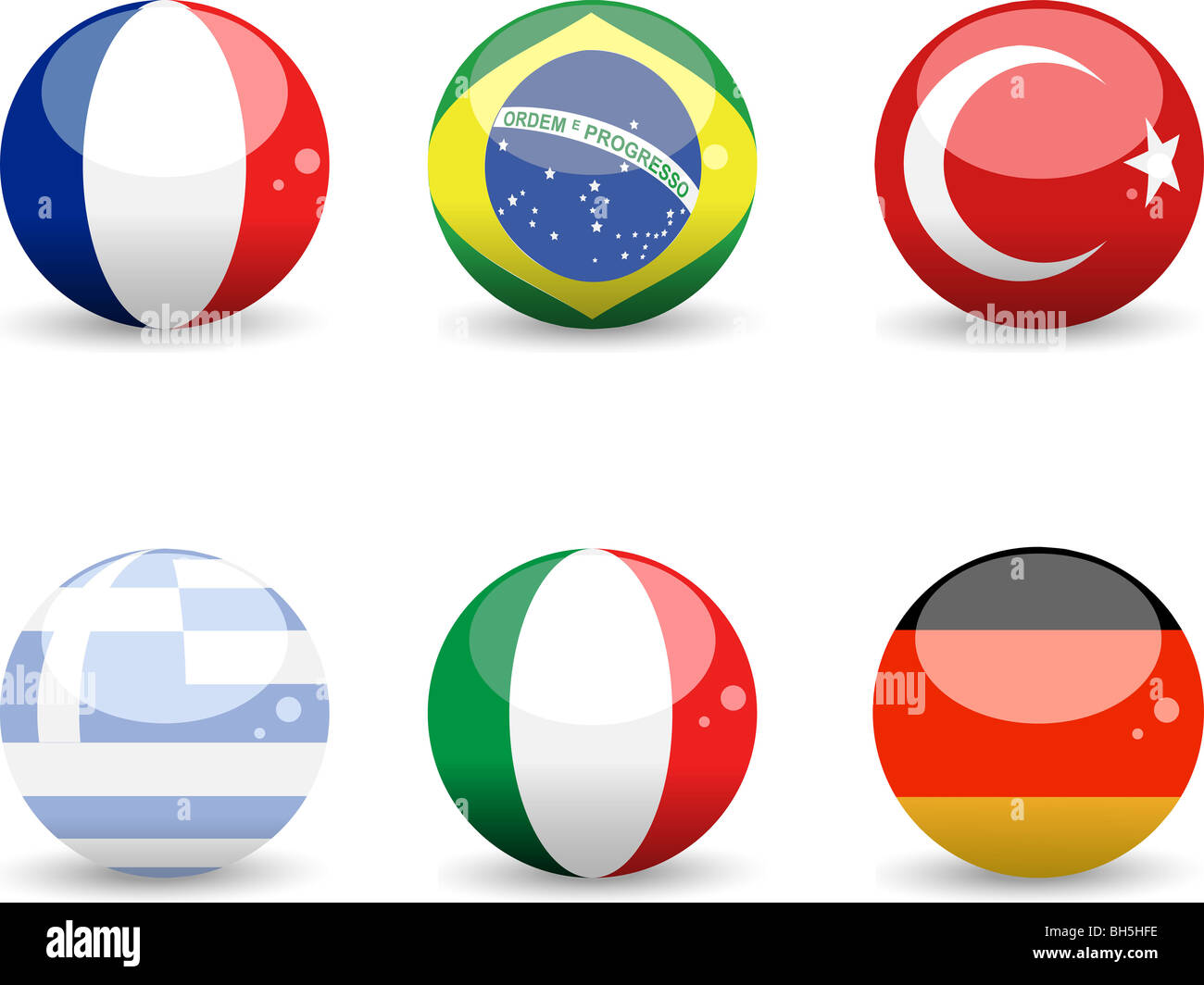 3D spheres with country flags of France, Brazil, Turkey, Greece, Italy ...