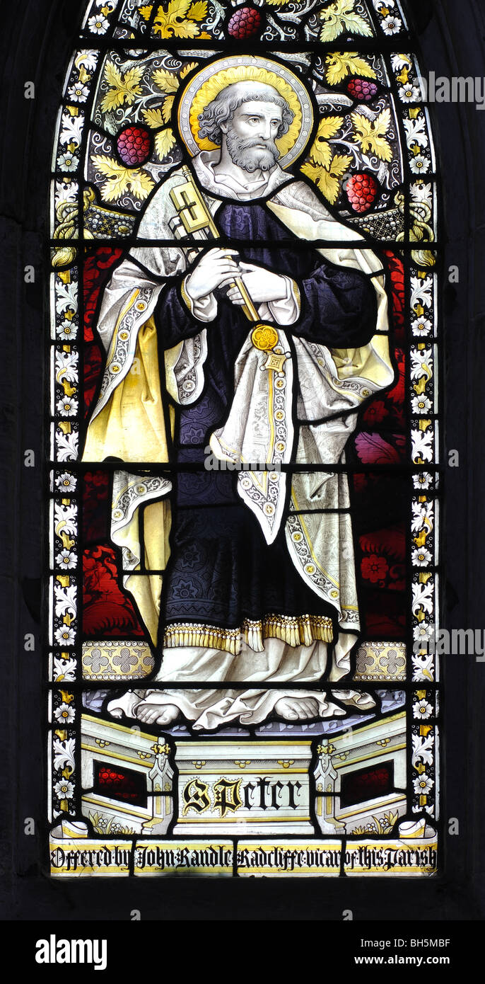 St. Peter stained glass, St. James Church, Snitterfield, Warwickshire ...