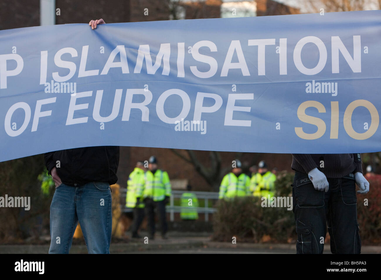 Protest by right wing groups against building of a new mosque in Harrow ...