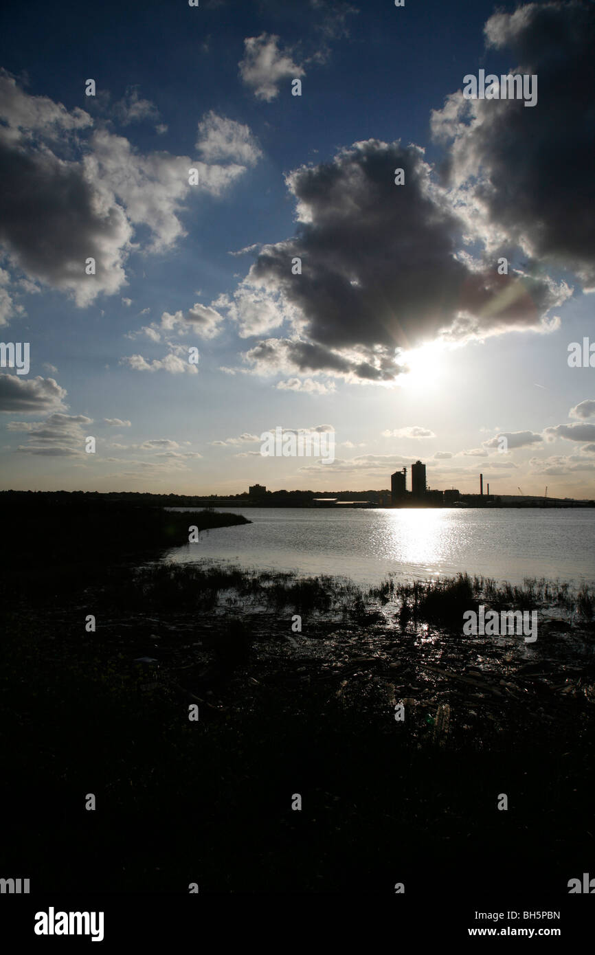 Looking across the River Thames at Rainham Marshes over to Thamesmead ...