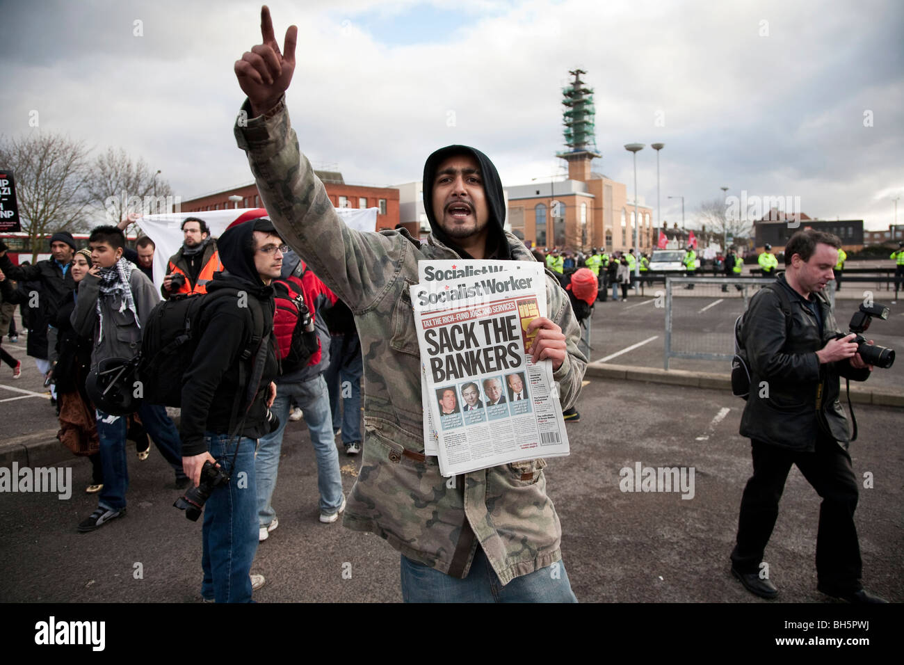 Protest by right wing groups against building of a new mosque in Harrow ...
