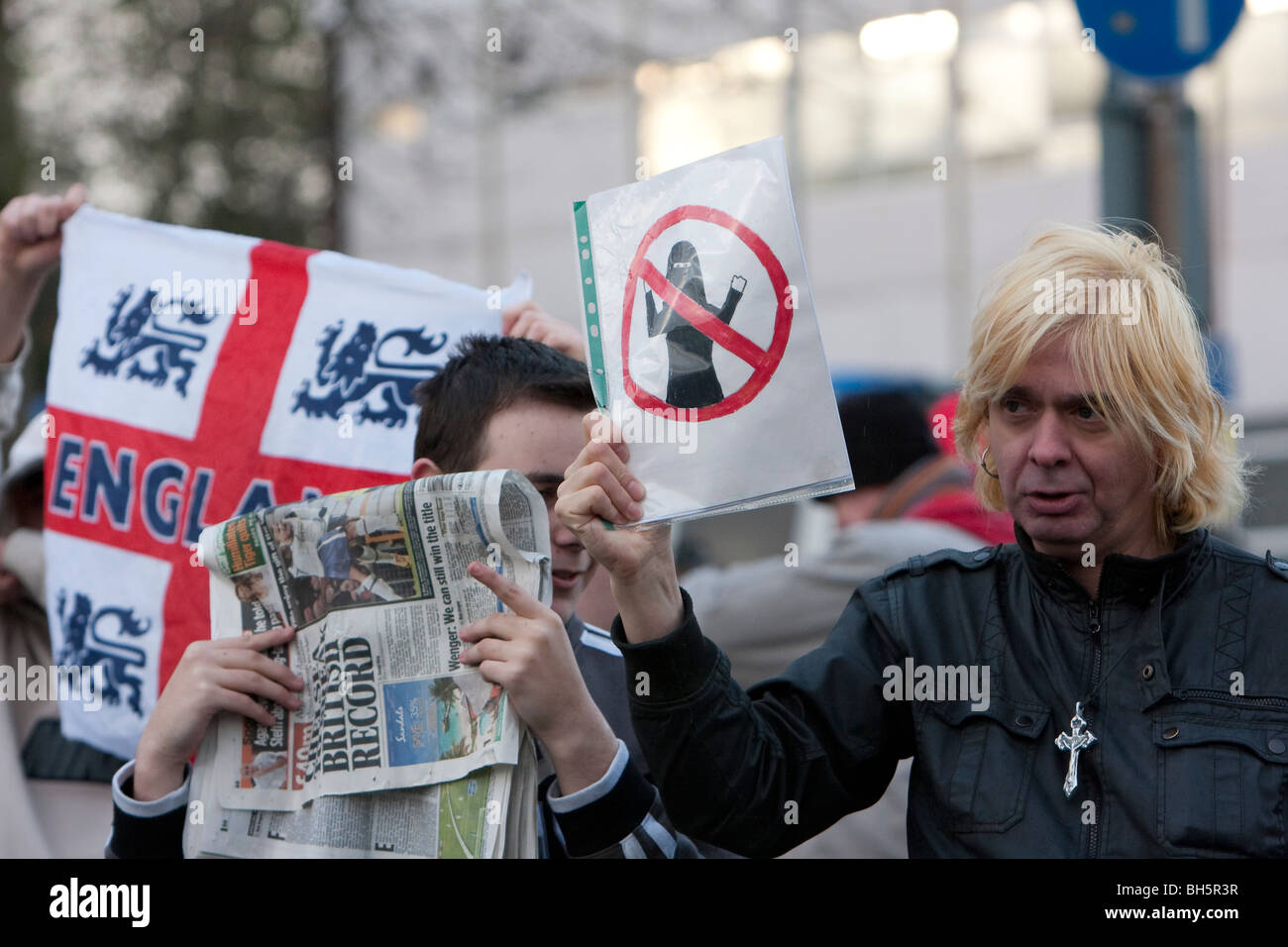 Protest by right wing groups against building of a new mosque in Harrow ...