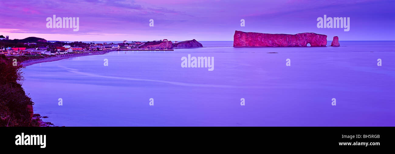 Sunset over the town of Perce and Perce Rock, Parc National de l'lle ...