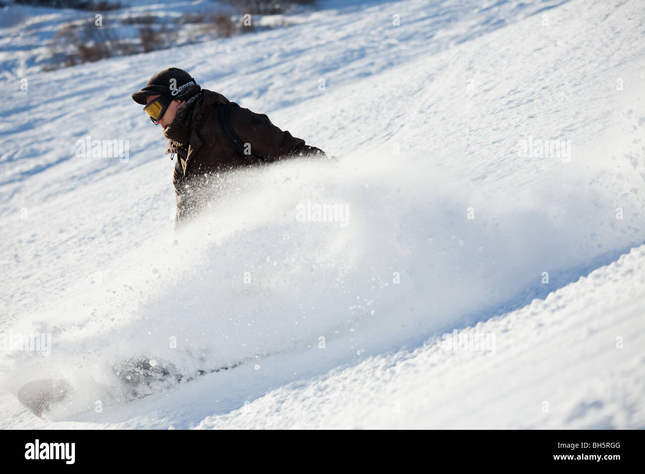 Snowboarder falling on back. Side view, Copy space Stock Photo - Alamy