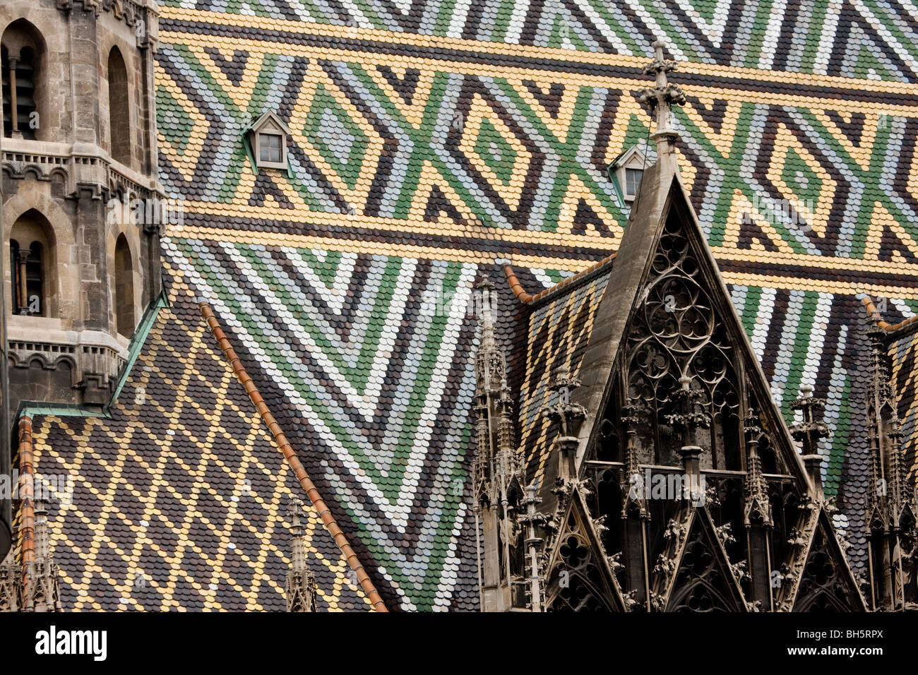 Gothic architecture and tiled roof of Stephansdom or Cathedral in ...