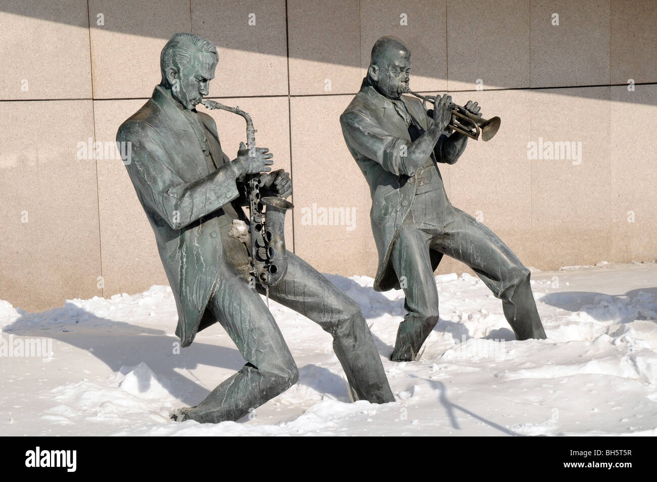 Band statues in the snow in Chinese city of Dalian, China Stock Photo ...