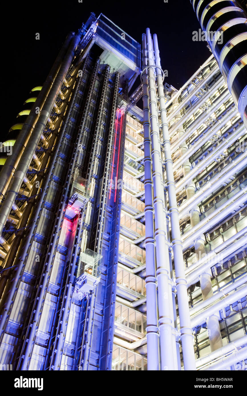 Lloyds TSB building London night photograph with outside lifts and ...
