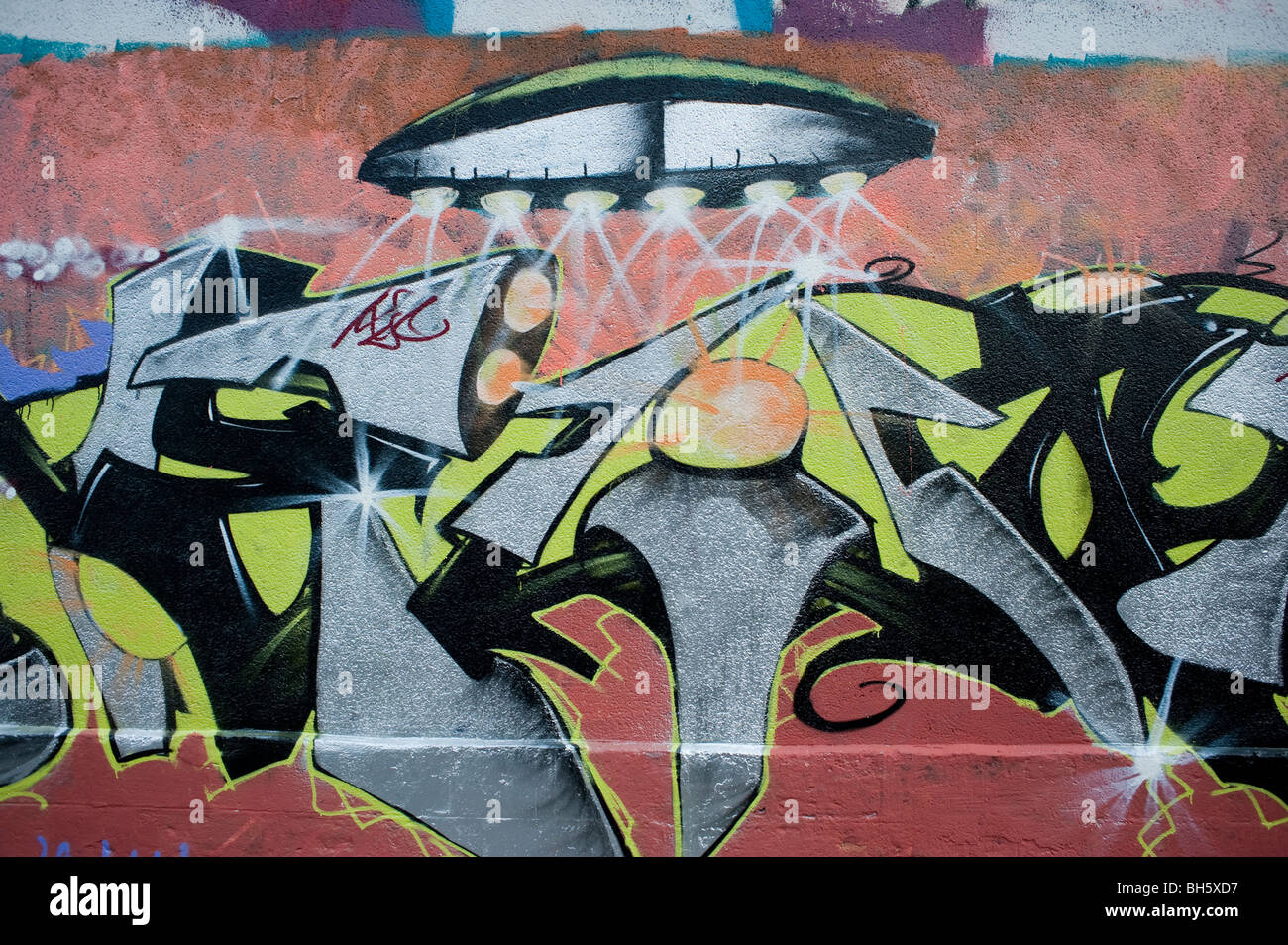 Paris, France, Graffiti Mural Paintings on Wall, Outside Street ...