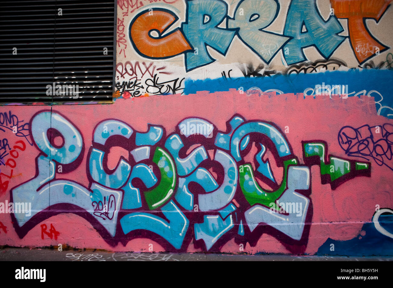 Paris, France, Graffiti Mural Paintings on Wall, Outside Street ...