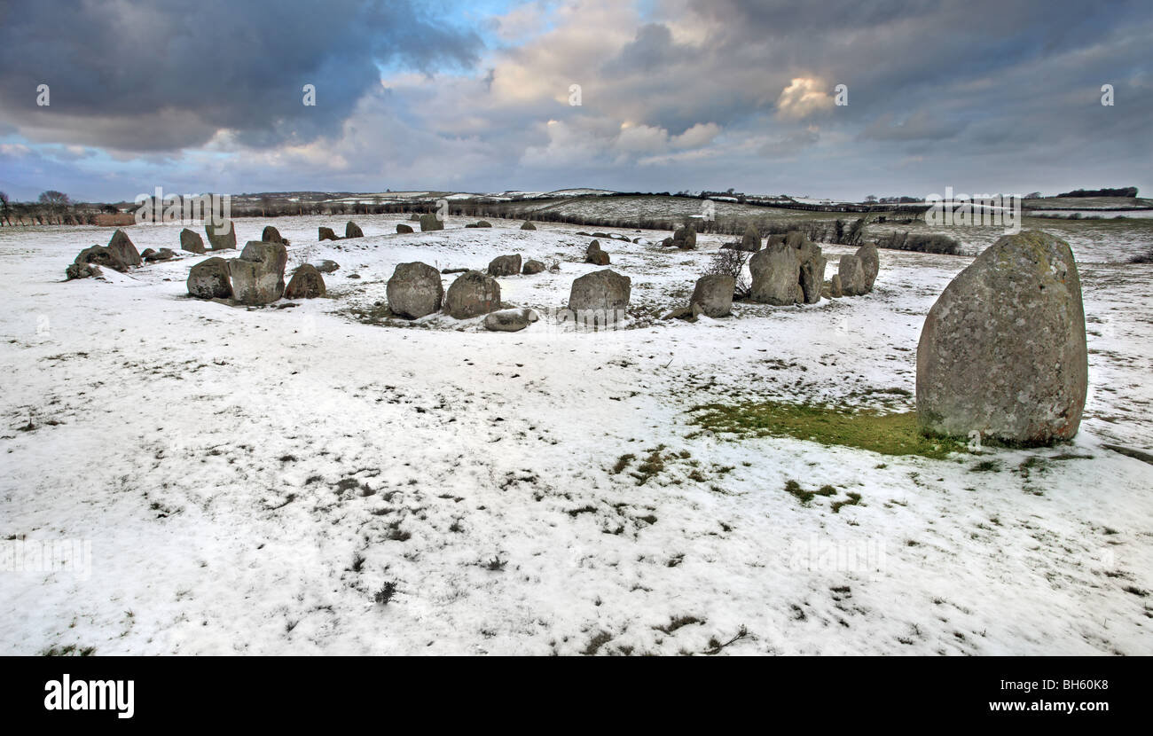 Ballynoe stone circle in the snow, Co Down Stock Photo - Alamy