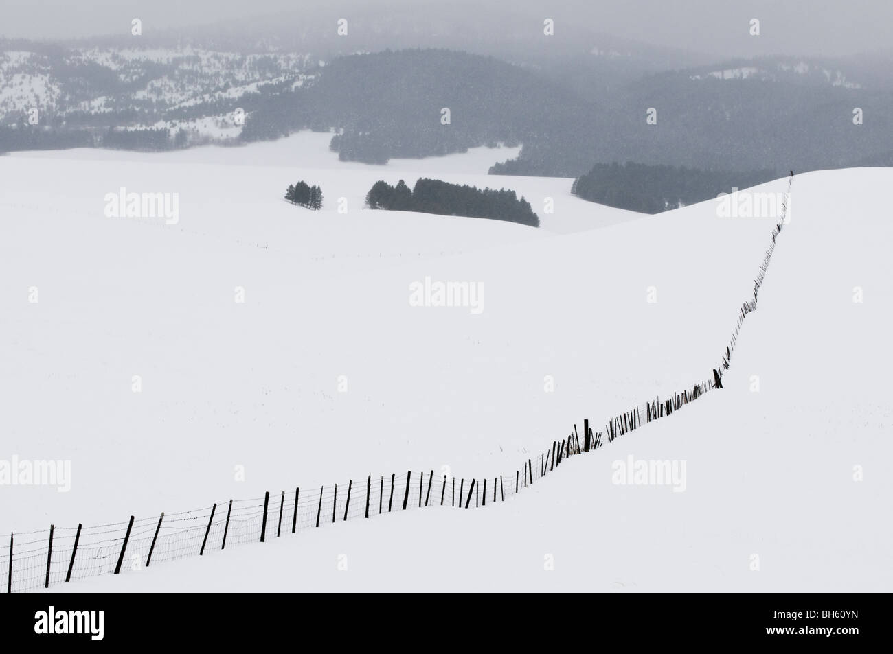 snowy rural landscape and fences Stock Photo - Alamy