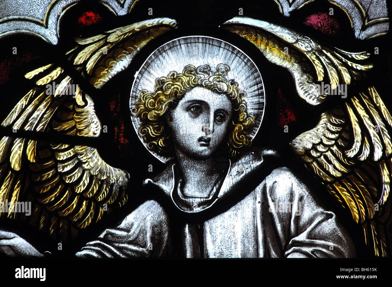 Angel stained glass, St. James Church, Snitterfield, Warwickshire ...