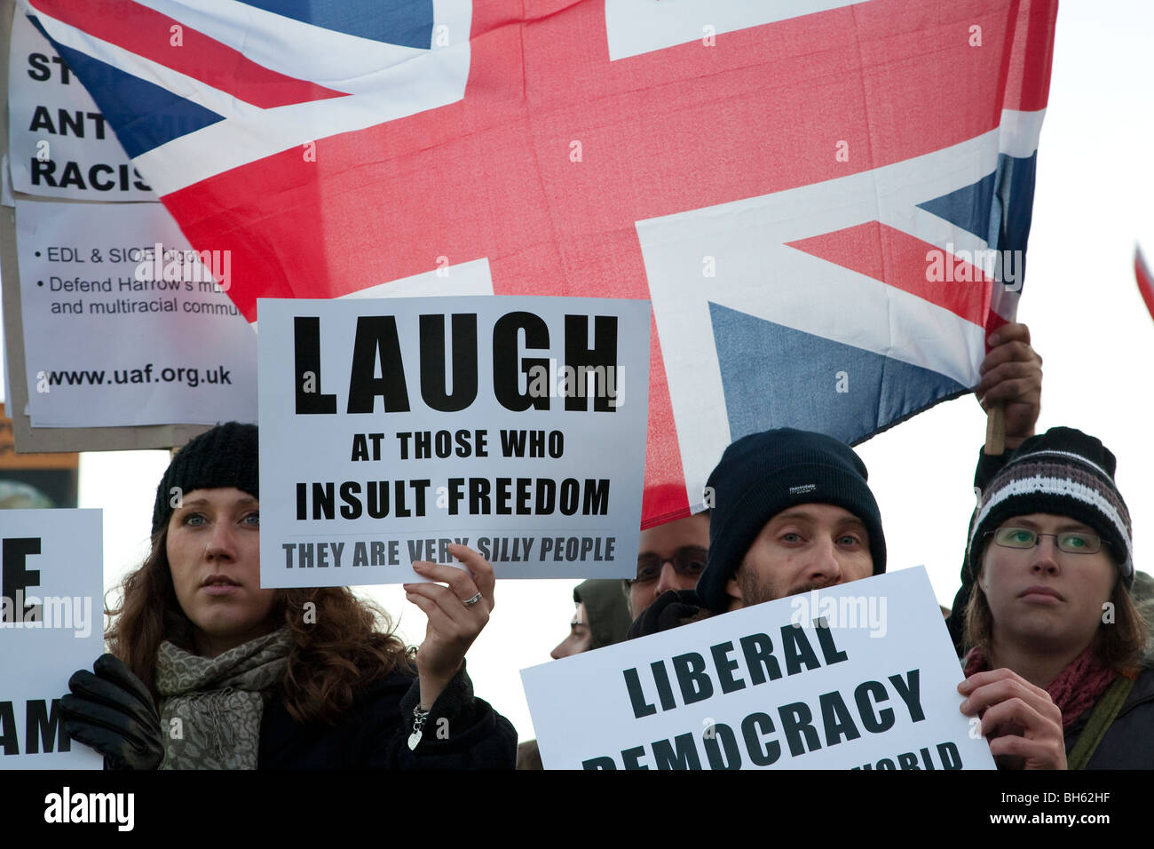 Protest by right wing groups against building of a new mosque in Harrow ...