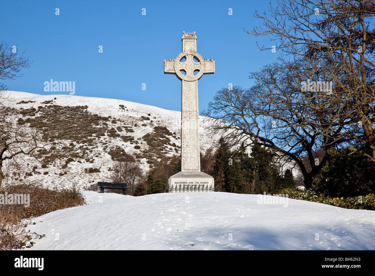 Church Stretton War Memorial in snow, Church Stretton, Shropshire Stock ...