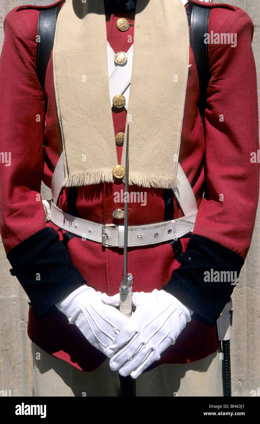 Detail of Guard in traditional costume. Guard of Government Palace. La ...