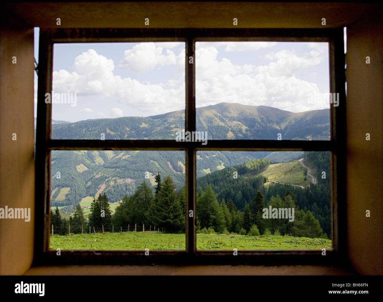 window looking out into mountains Stock Photo - Alamy