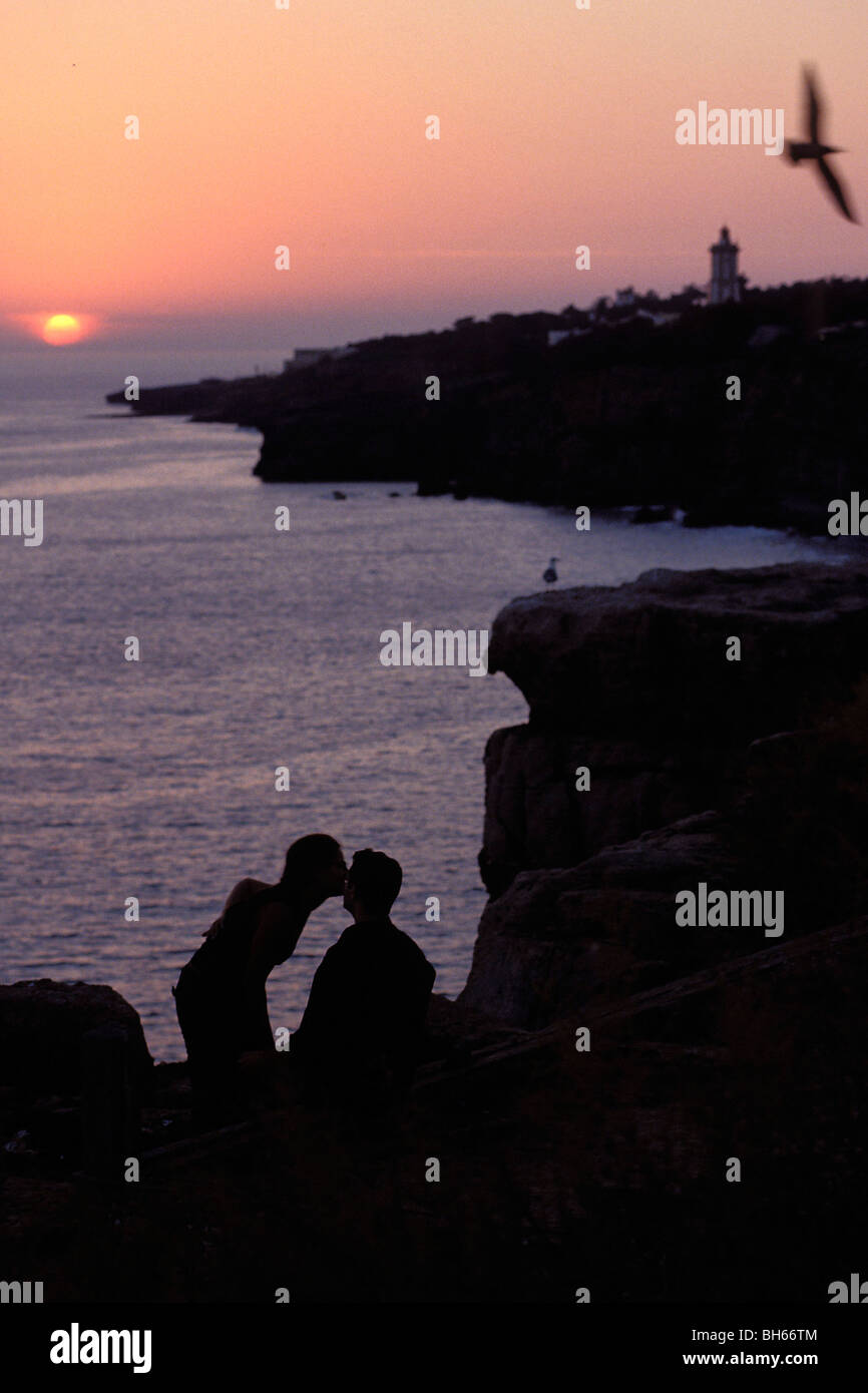 SUNSET, BOCA DO INFERNO, VIEW OF THE LIGHTHOUSE OF GUIA CASCAIS, LA ...
