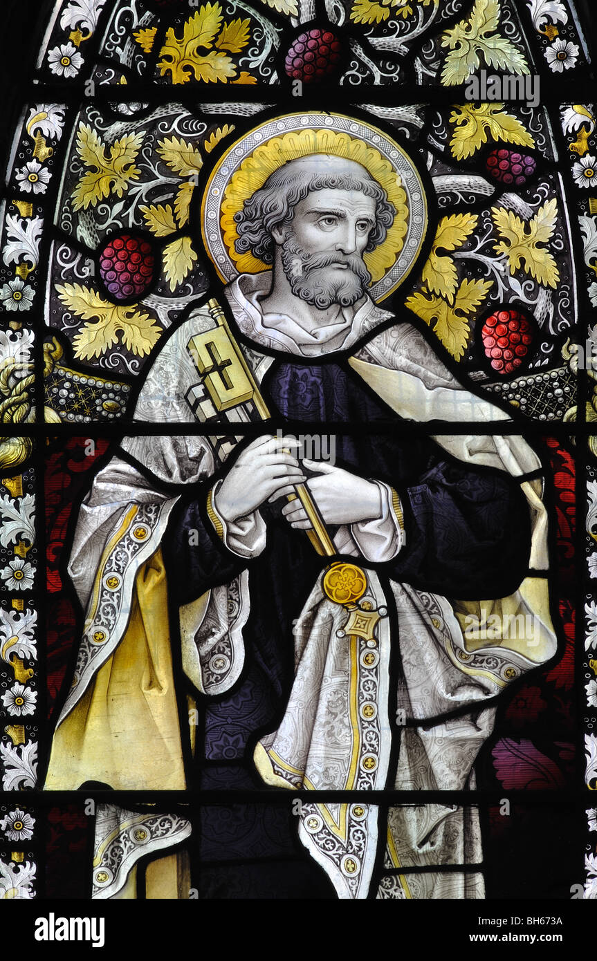 St. Peter stained glass, St. James Church, Snitterfield, Warwickshire ...