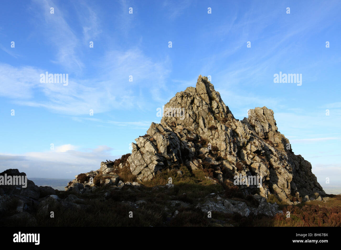 Devil's Chair, a rocky outcrop on the Stiperstones ridge in the ...