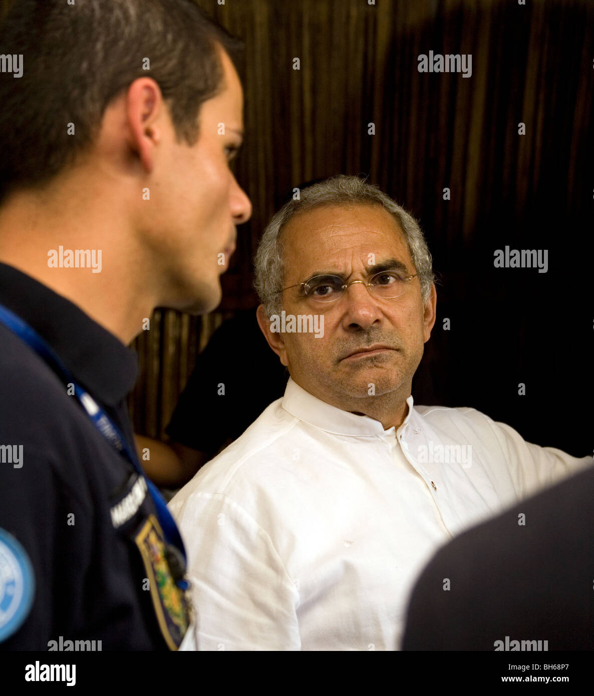 President of East Timor, Jose Ramos-Horta, talking to security service ...