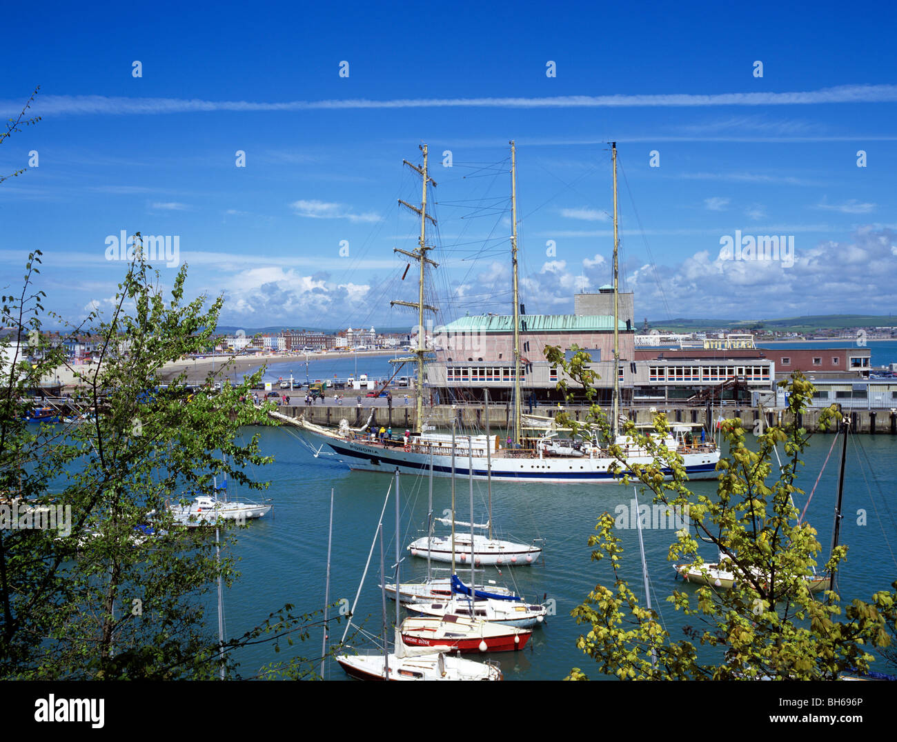 Weymouth harbour and seafront viewed from the Nothe Gardens Stock Photo ...