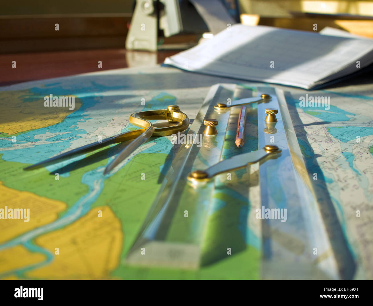 Ship's chart table Stock Photo - Alamy