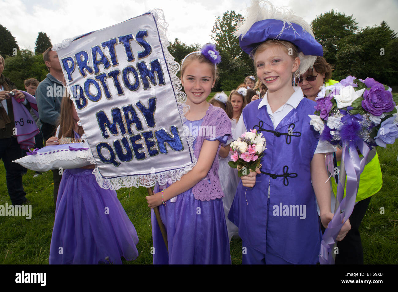 Pratt's Bottom May Queen with flowers, standard bearer and crown on a ...