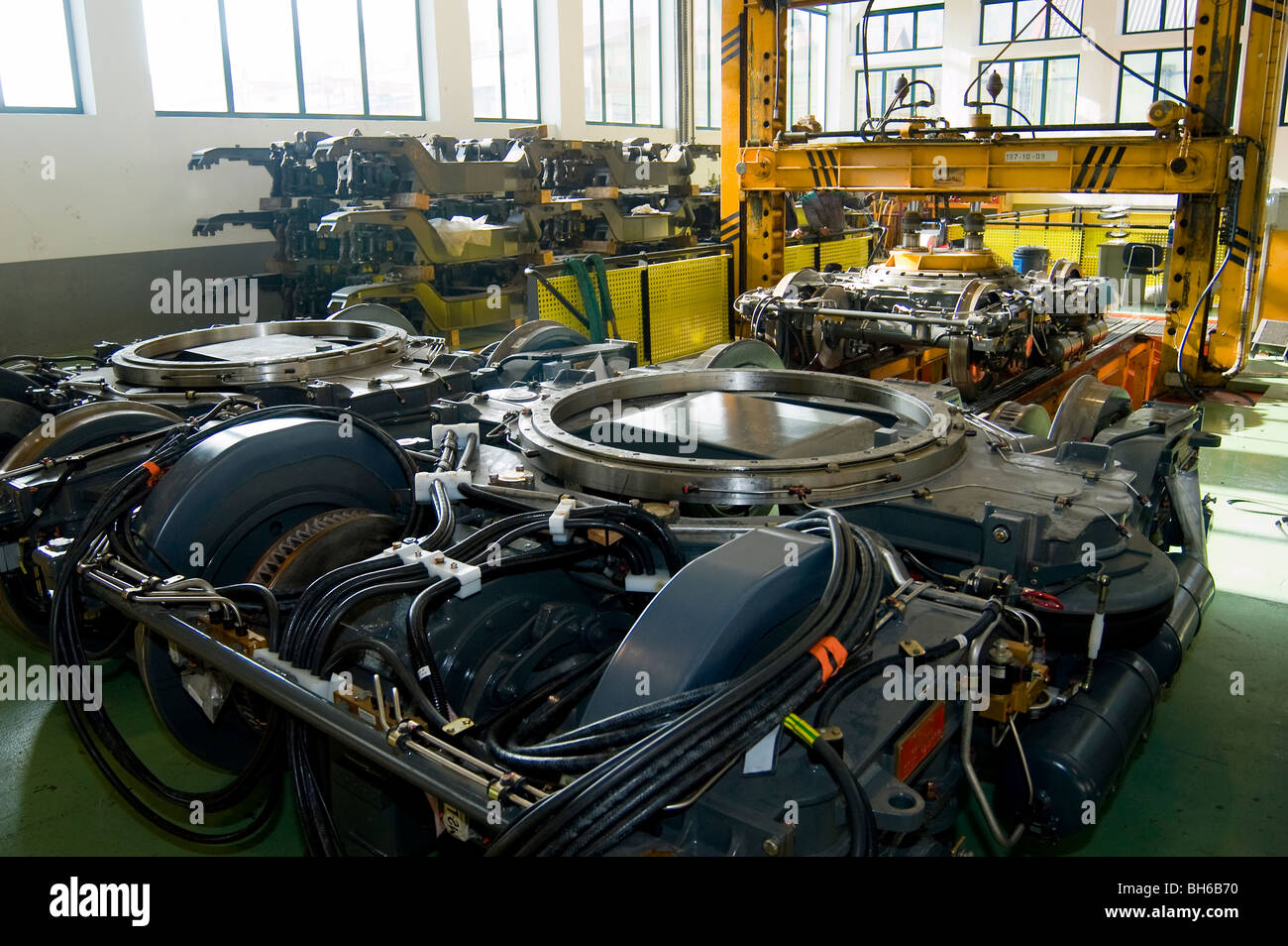 Railway Bogie wheels waiting for testing at the CAF factory in Bilbao ...